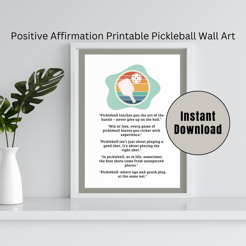 Pickleball Positive Affirmation Instant Download Pickleball Gifts for ...