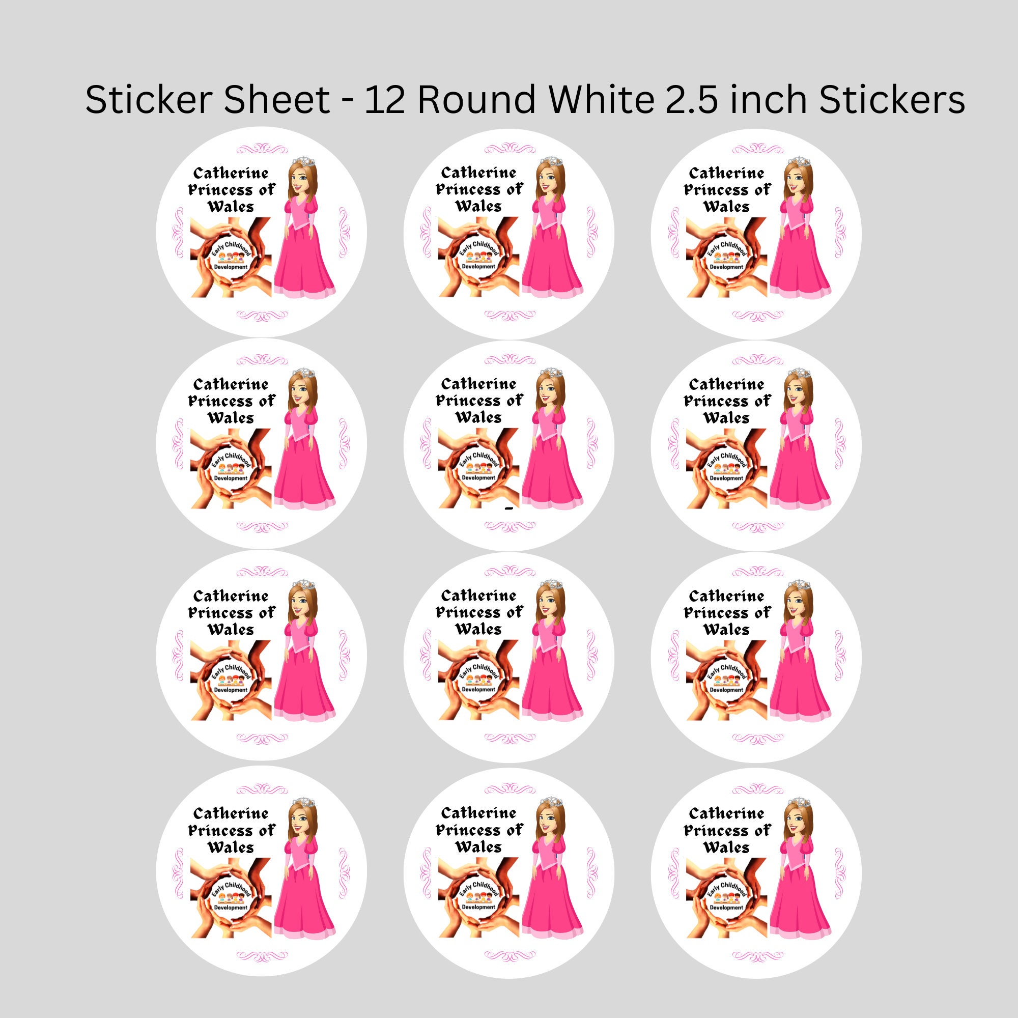 Princess Kate Stickers | Early Childhood | Sticker Sheet 12 Round White ...