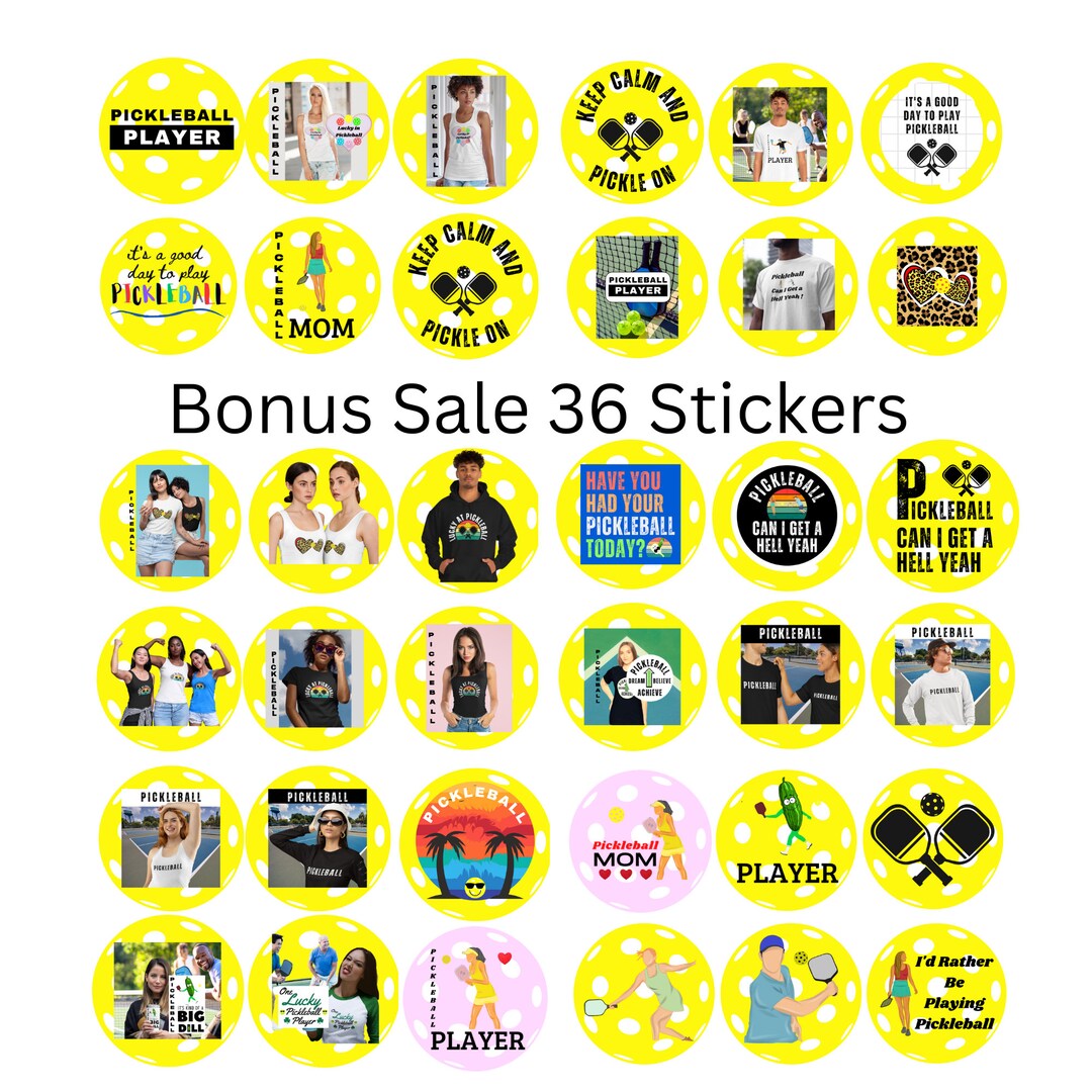 Sticker Sheet Bundle for Pickleball Players, 36 Pickleball Laptop ...