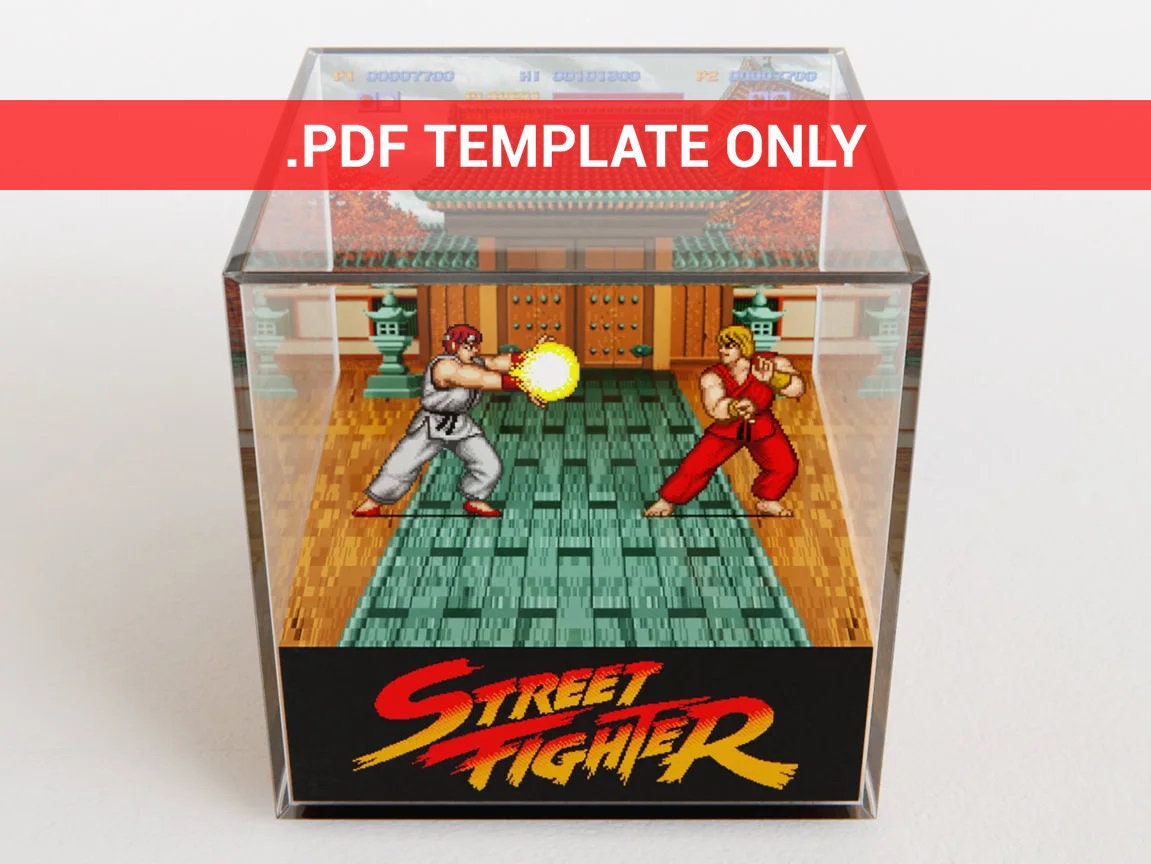 Diorama Cube PDF Template Street Fighter ryu Verse Ken Arcade - Etsy