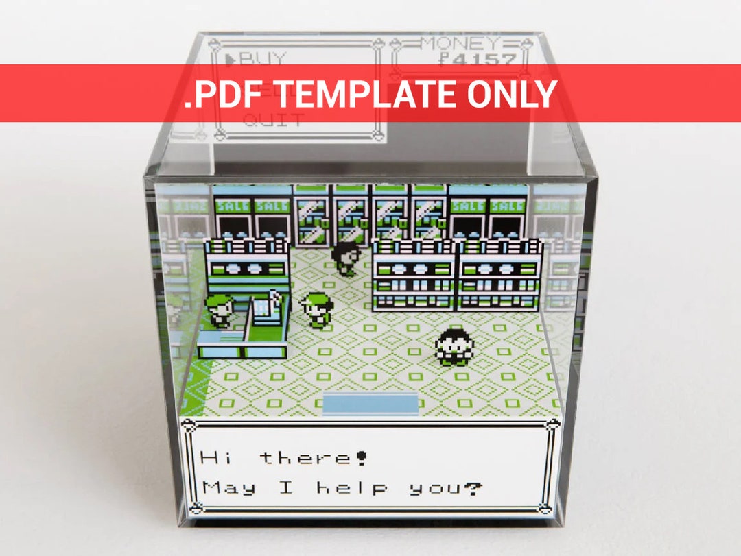 Diorama Cube PDF Template Pokémon Blue poké Mart Game Boy GBC - Etsy