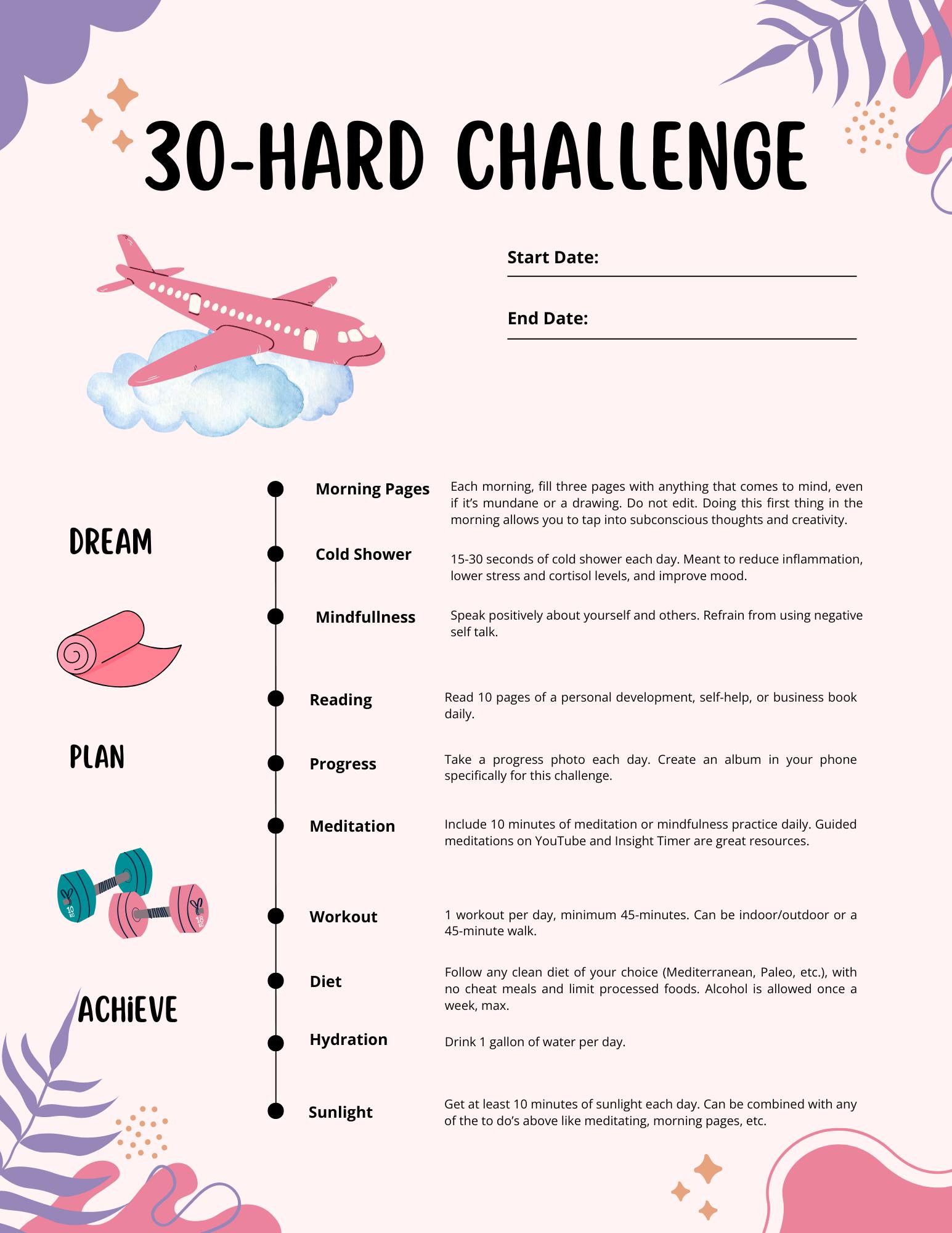 30-hard Challenge Template - Etsy