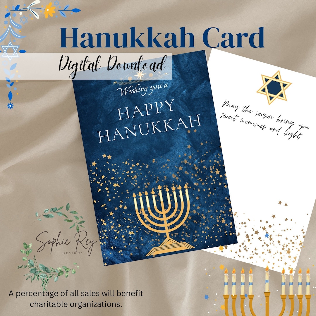 Hanukkah Card Digital Download Printable With Gold Dust and Hanukkiah ...