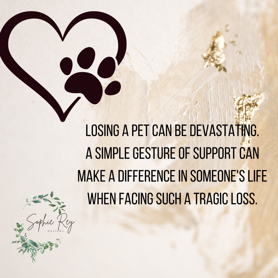 Pet Loss Sympathy Card Digital Download Paws Heart, Olive Green, With ...