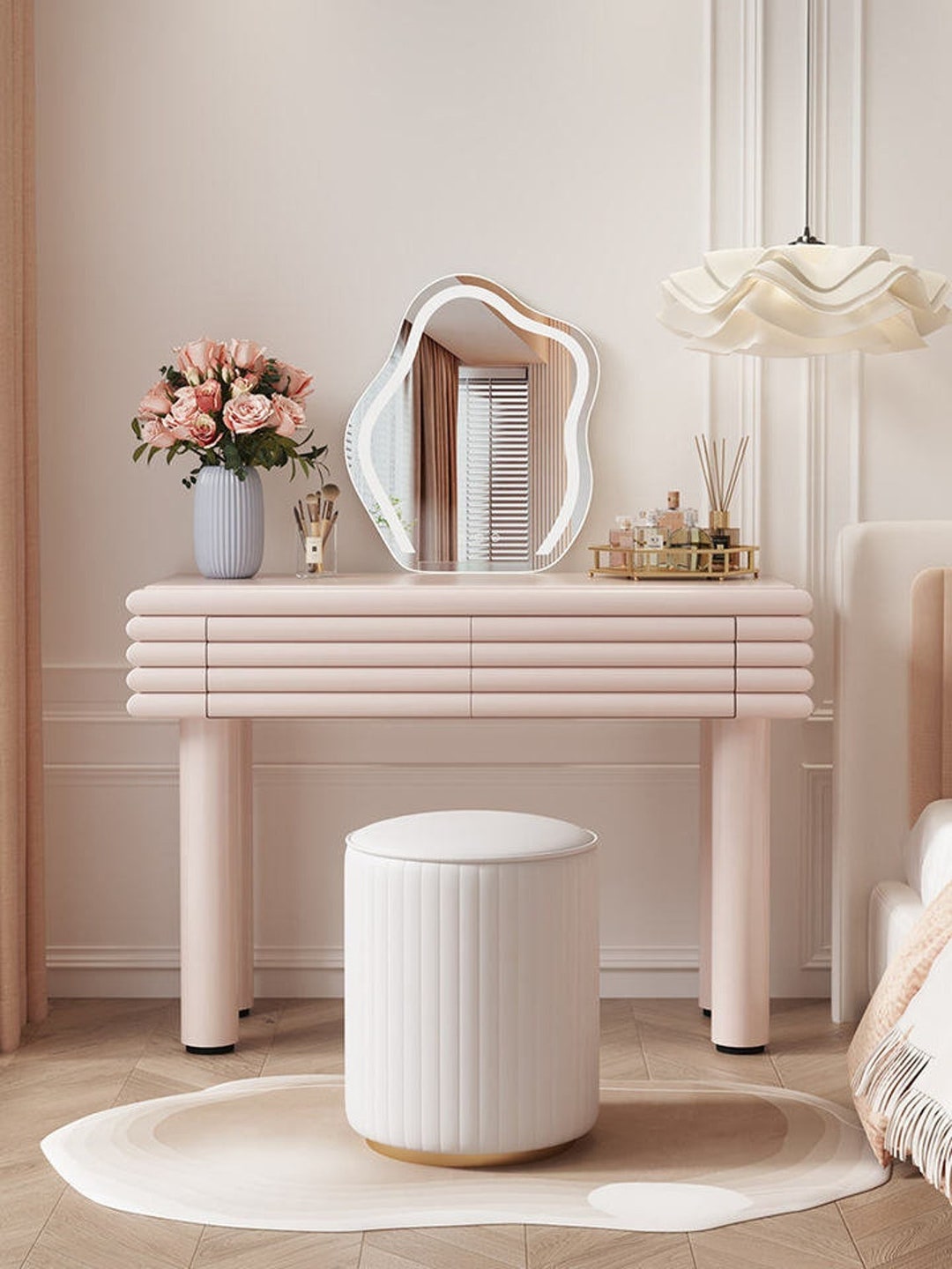 Girl Beauty Vanity With LED Mirror and Cabinet in a Nordic - Etsy