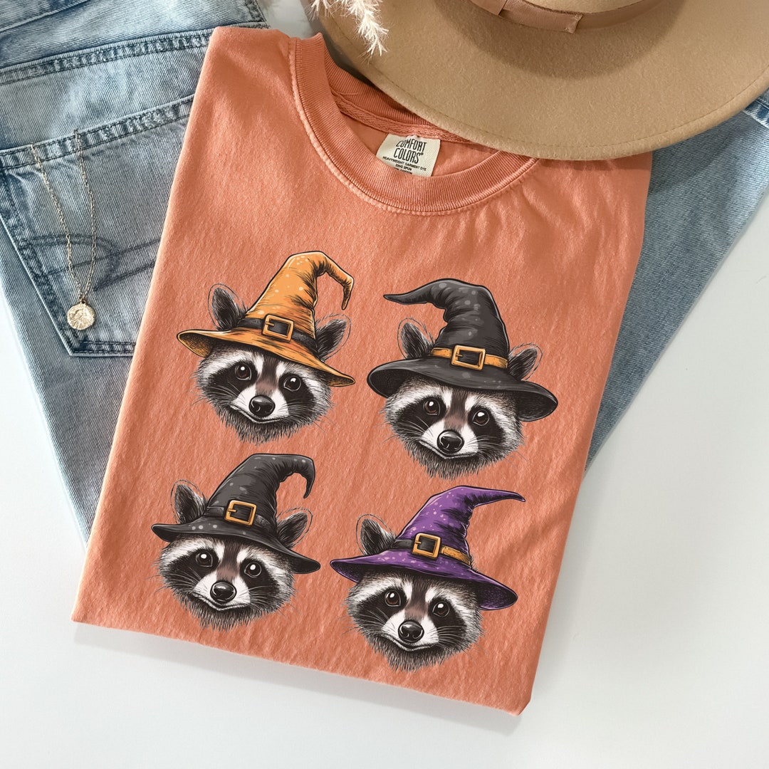 Halloween Raccoons Vintage Graphic T-shirts, Retro Raccoon Moon Western ...