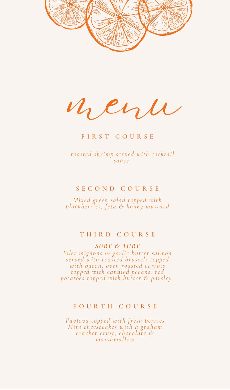 CITRUS THEMED MENU Template, Dinner Party, 100% Editable, Printable ...