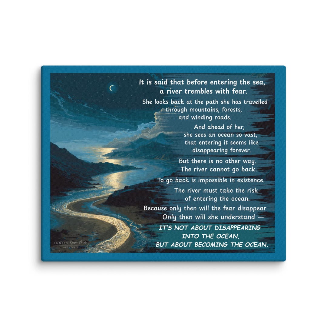 Inspirational Wall Art Canvas – River and Ocean Design, Ready-to-hang ...