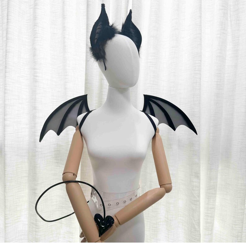 Furry Bat Ears, Wings & Tail Set, Halloween Bat Outfit, Gothic Festival ...