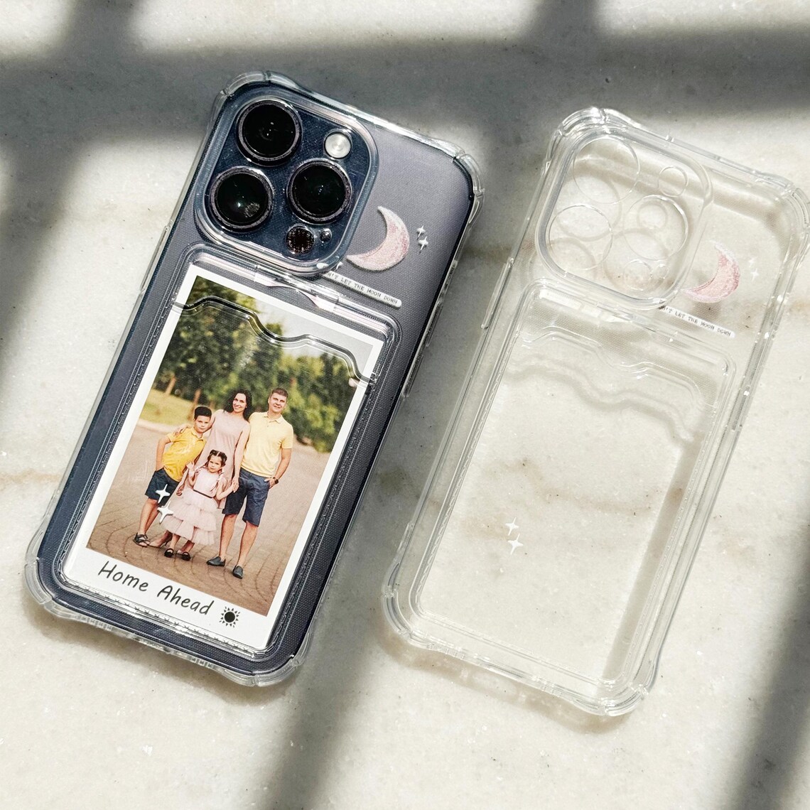 Transparent Moon Phone Case With Card Holder, Photo Holder, Photo Card ...