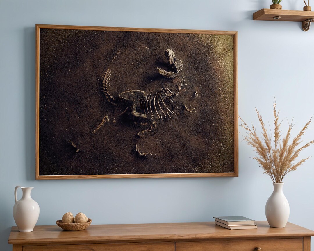 Dinosaur Fossil Skeleton Poster | Matte Horizontal Paleontology Wall ...