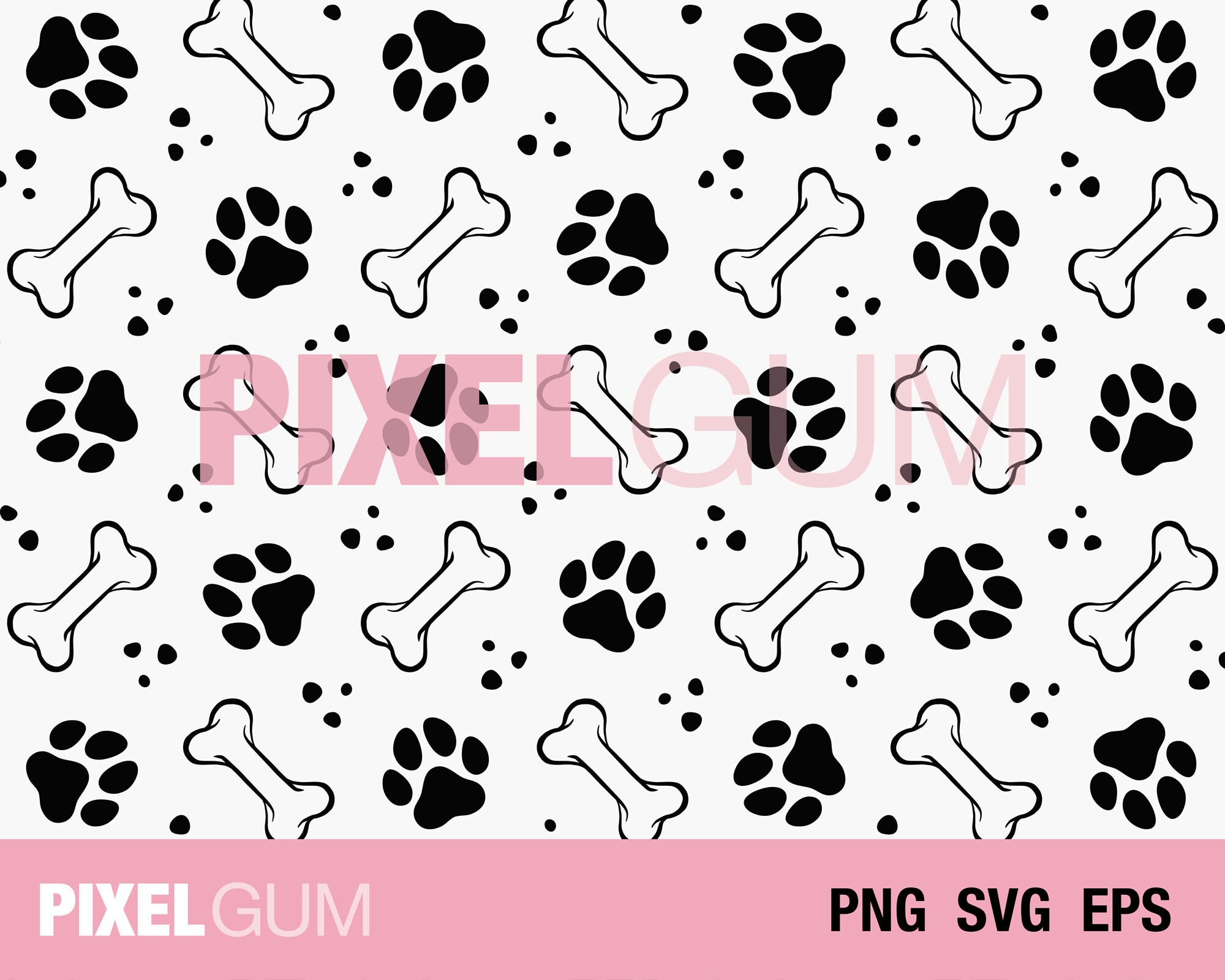 Seamless Dog Paw and Bone Pattern SVG, Dog Bone Pattern, Paws Digital ...