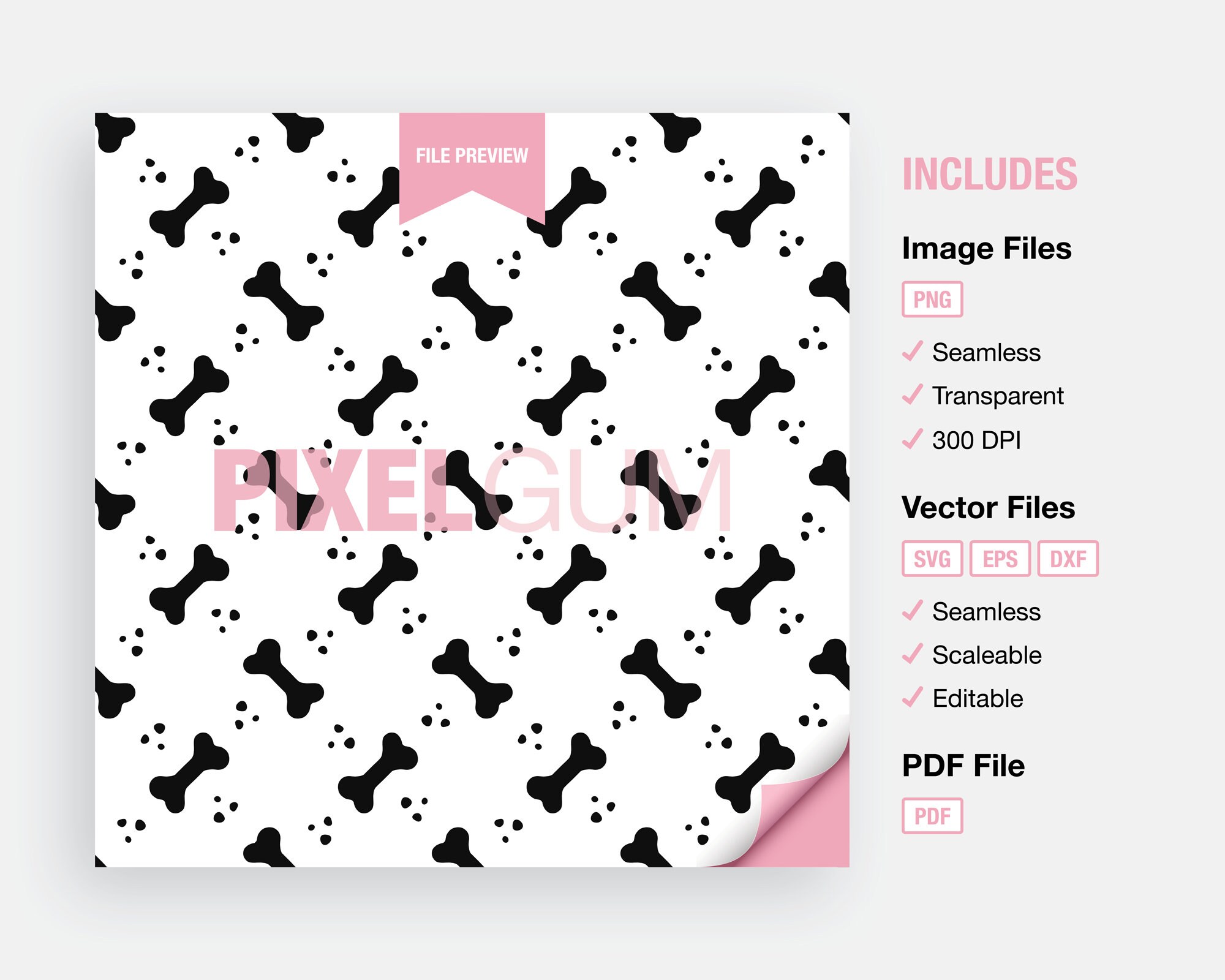 Seamless Dog Bones & Crumbs Pattern SVG, Dog Bone Silhouette Digital ...