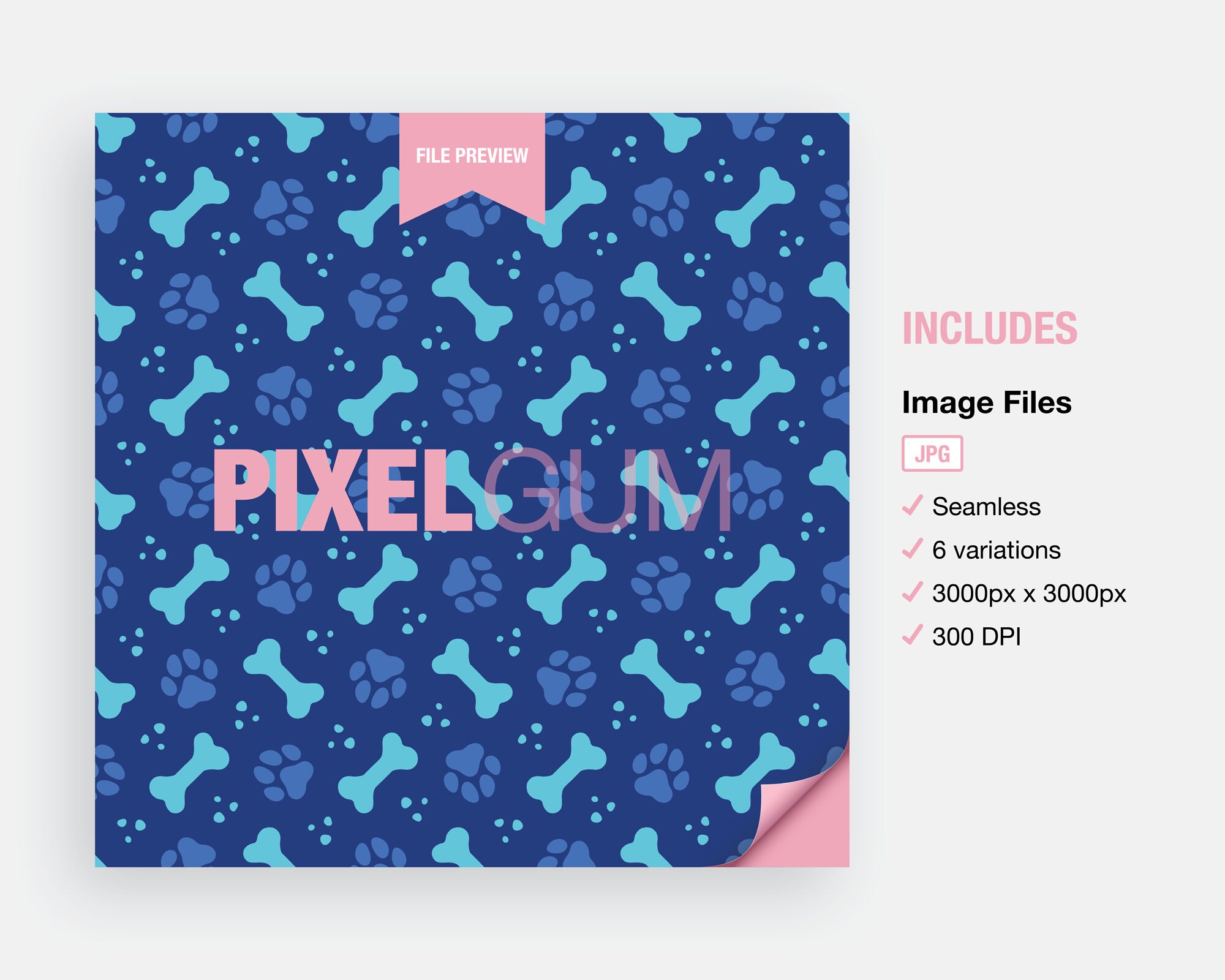 Seamless Colorful Dog Paw & Bone Pattern Bundle, Turquoise Orange Pink ...