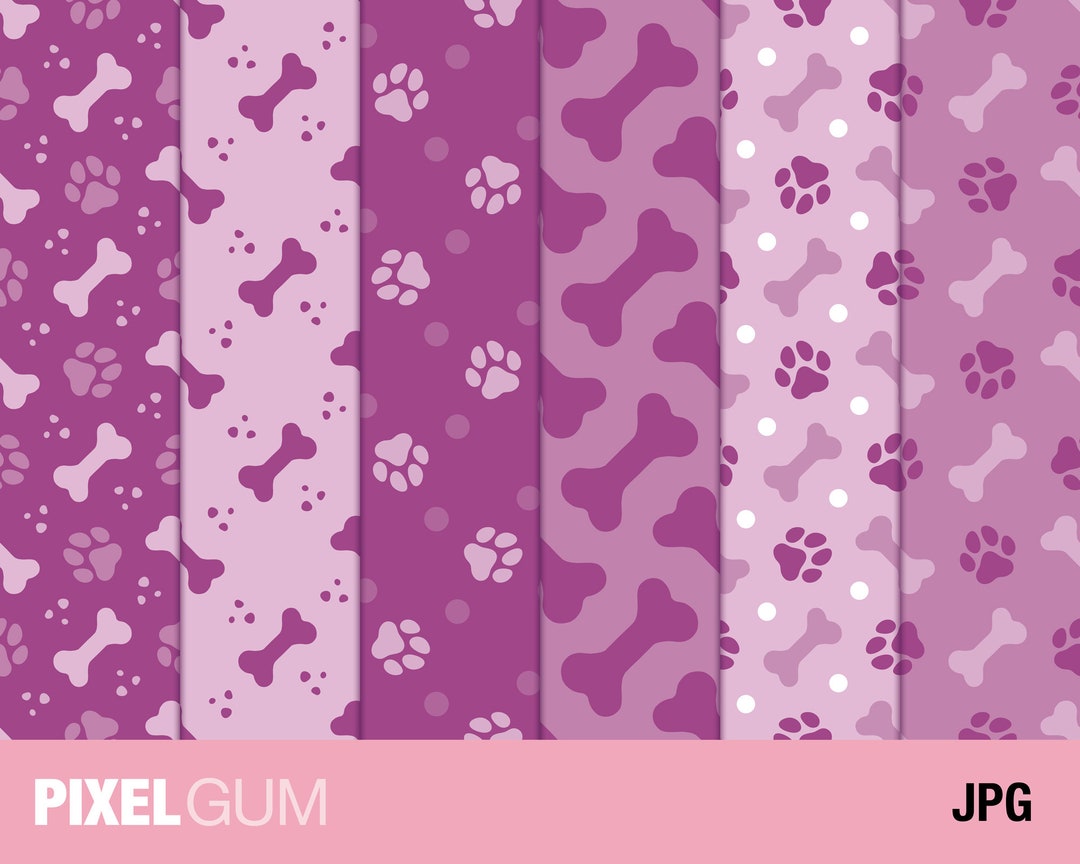 Seamless Purple Paw and Bone Digital Paper Pack, Seamless Dog Paw Print ...