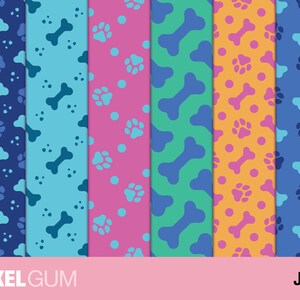 Seamless Colorful Dog Paw & Bone Pattern Bundle, Turquoise Orange Pink ...