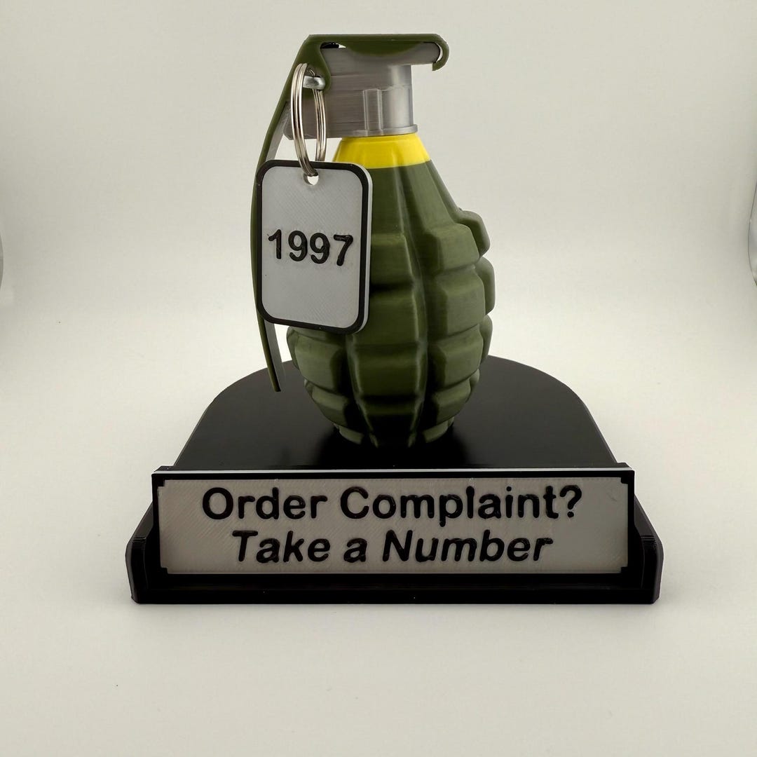 Customizable Complaint Department Grenade Desk Sign - 3D Printed Gag ...