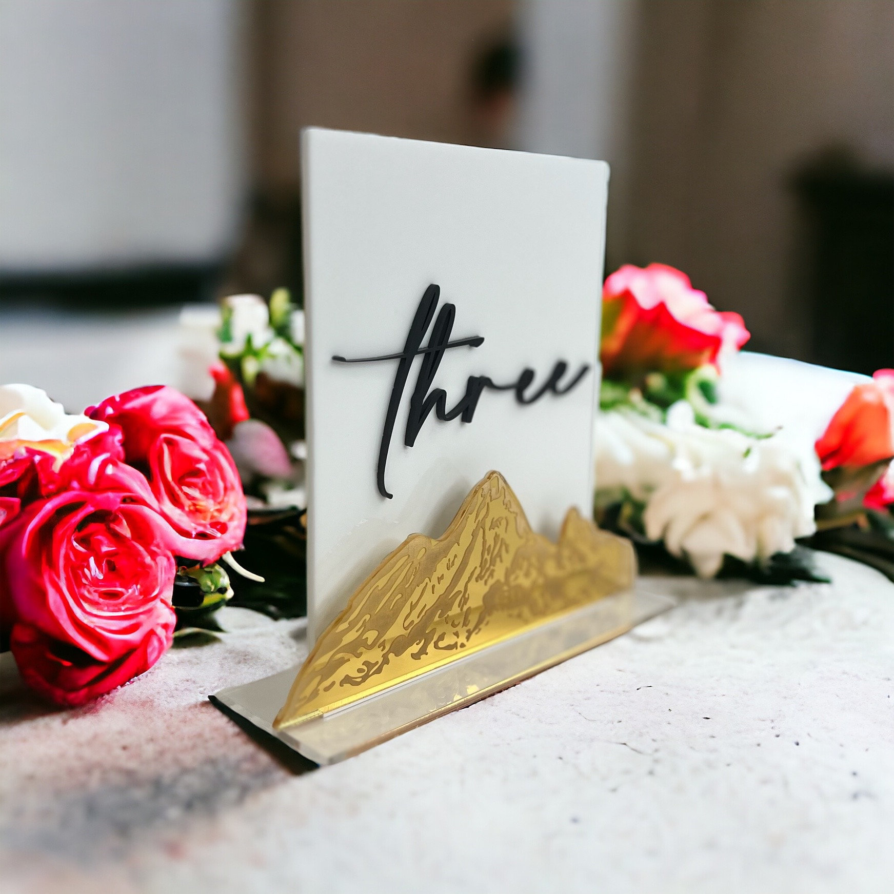 Square Engraved Mountain Table Numbers, Acrylic Modern Table Numbers ...