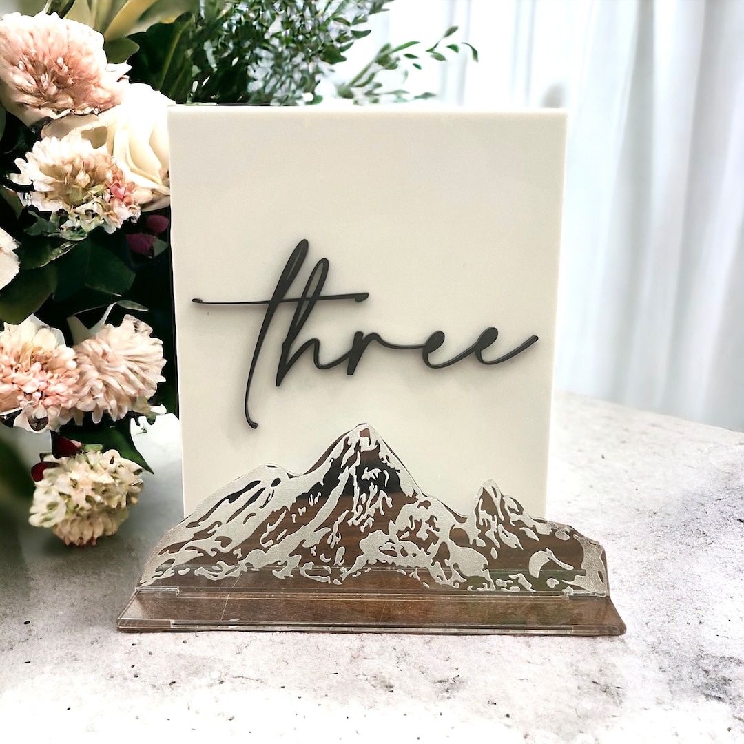 Square Engraved Mountain Table Numbers, Acrylic Modern Table Numbers ...