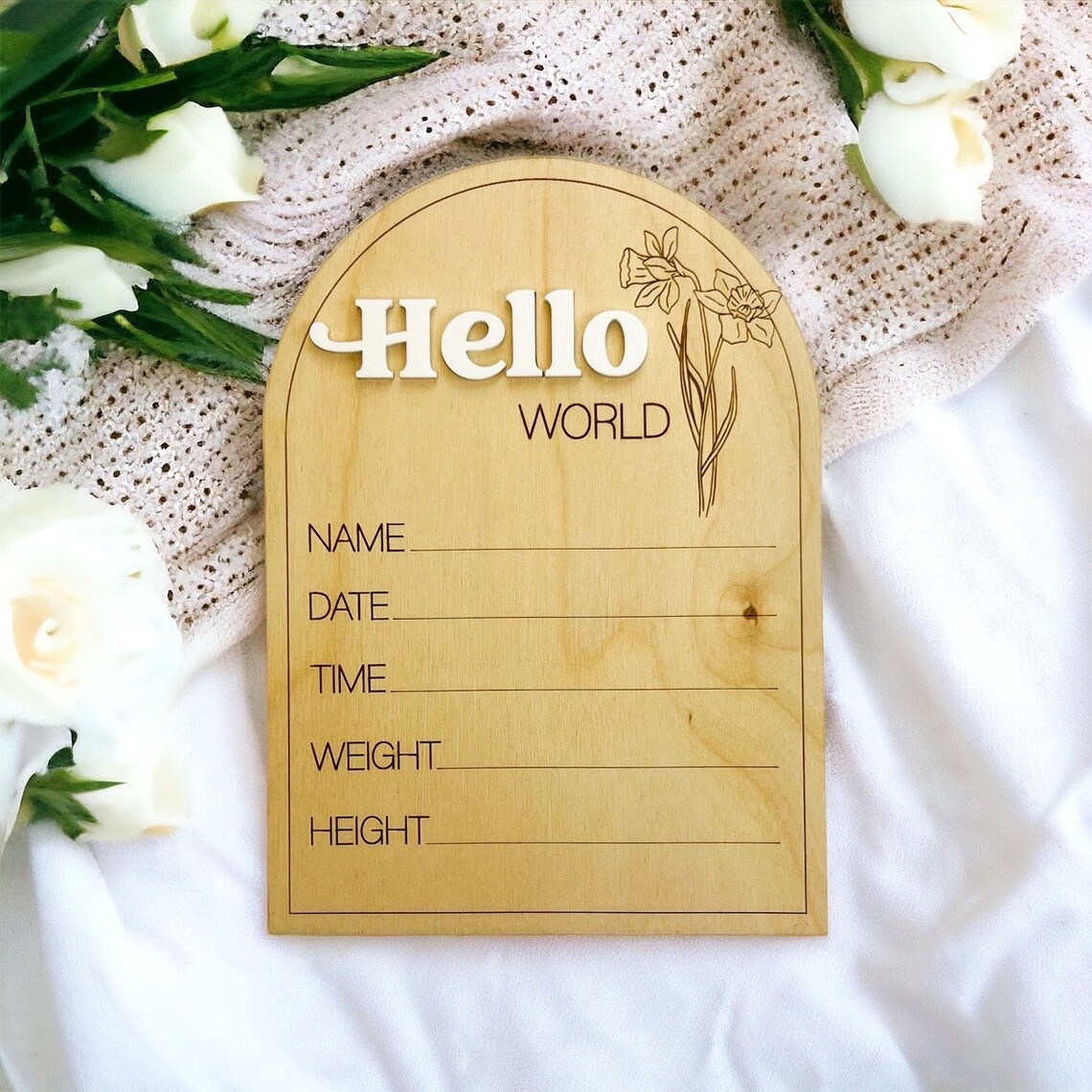 Arched Birth Flower Baby Name Birth Announcement Sign, Baby Stats Sign ...