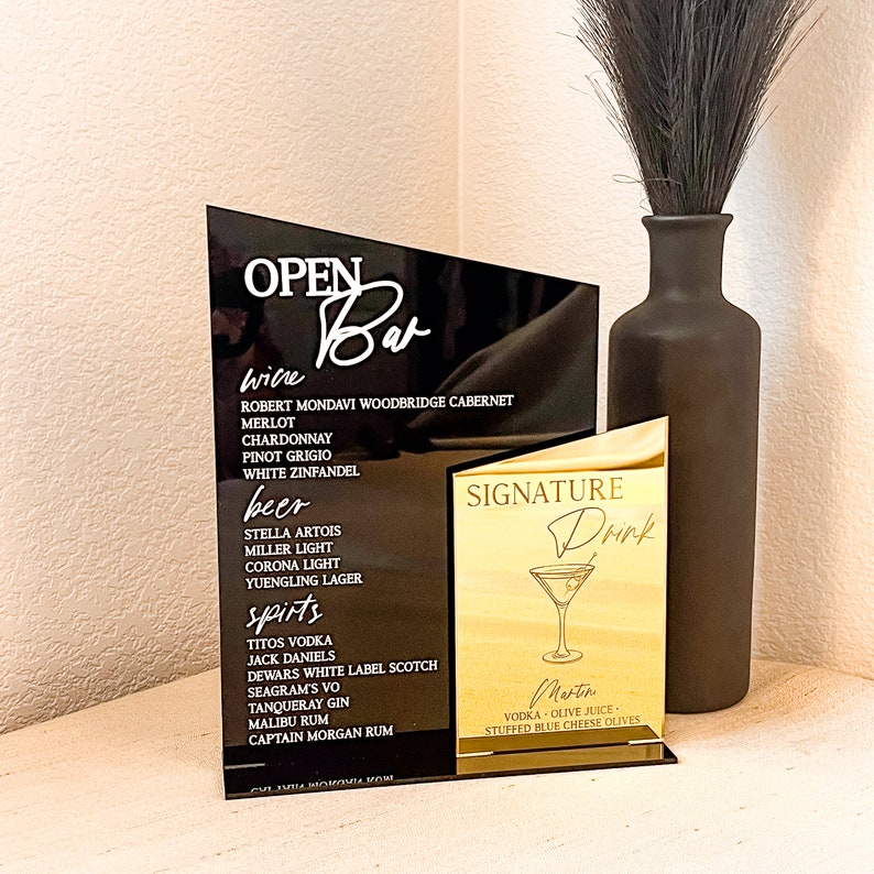 Gold and Black Acrylic Bar Menu Sign With Signature Drink Photo ...