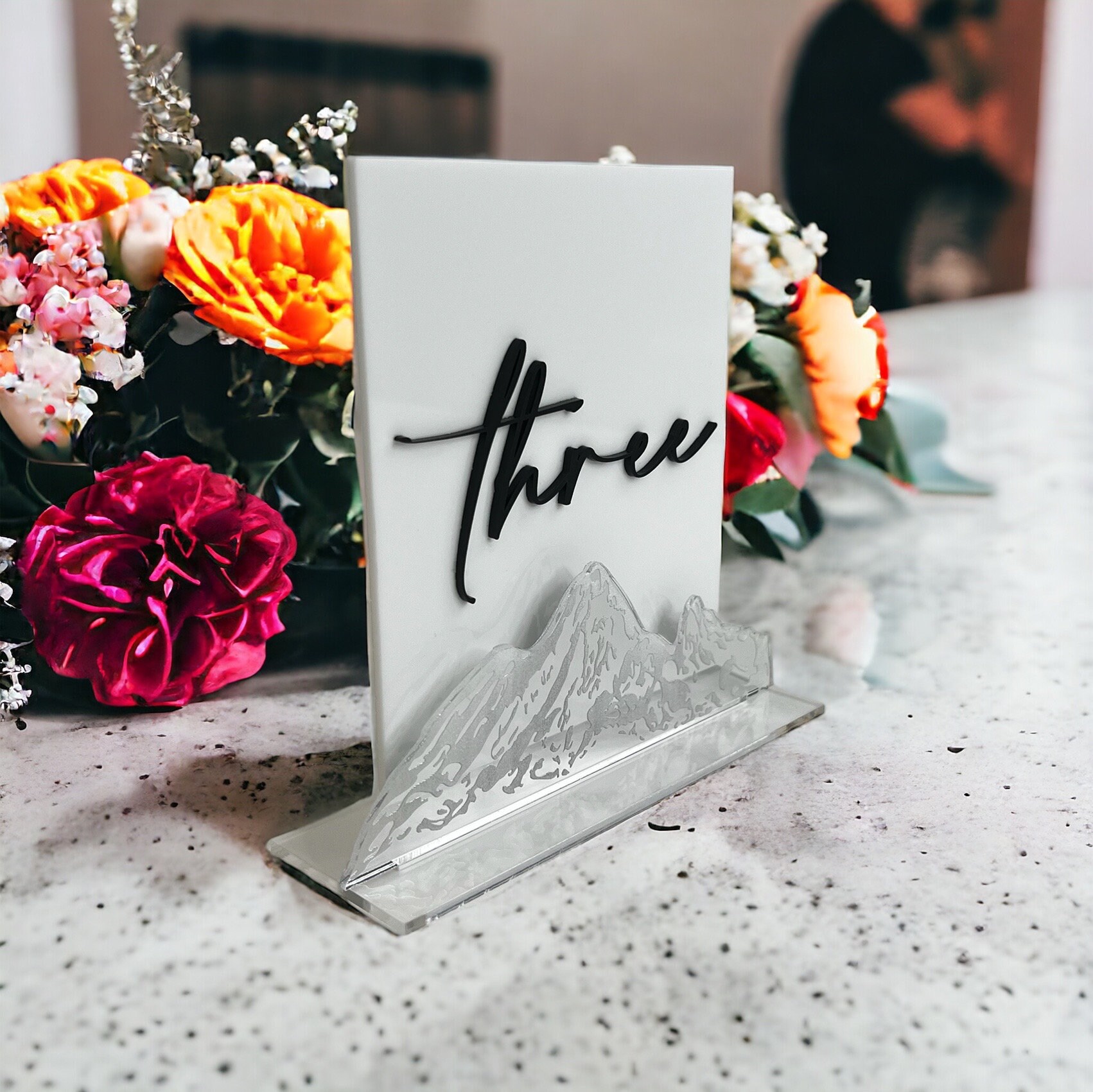 Square Engraved Mountain Table Numbers Acrylic Modern Table Numbers ...