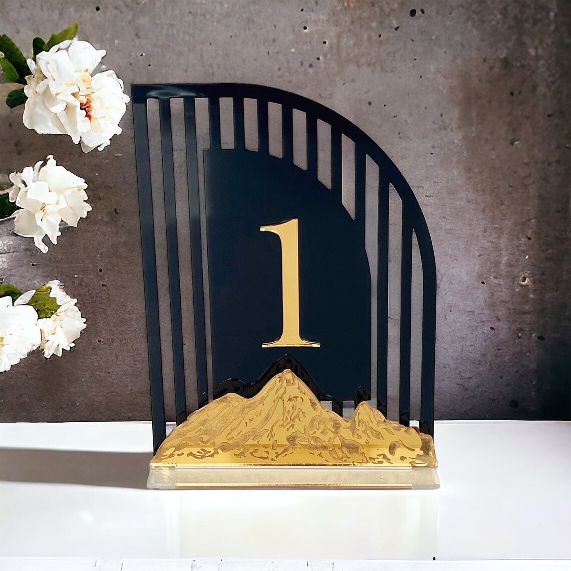 Mountain Theme Table Numbers, Engraved Mirrored Acrylic Mountains ...