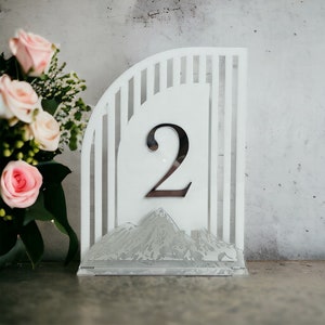 Mountain Theme Table Numbers, Engraved Mirrored Acrylic Mountains ...