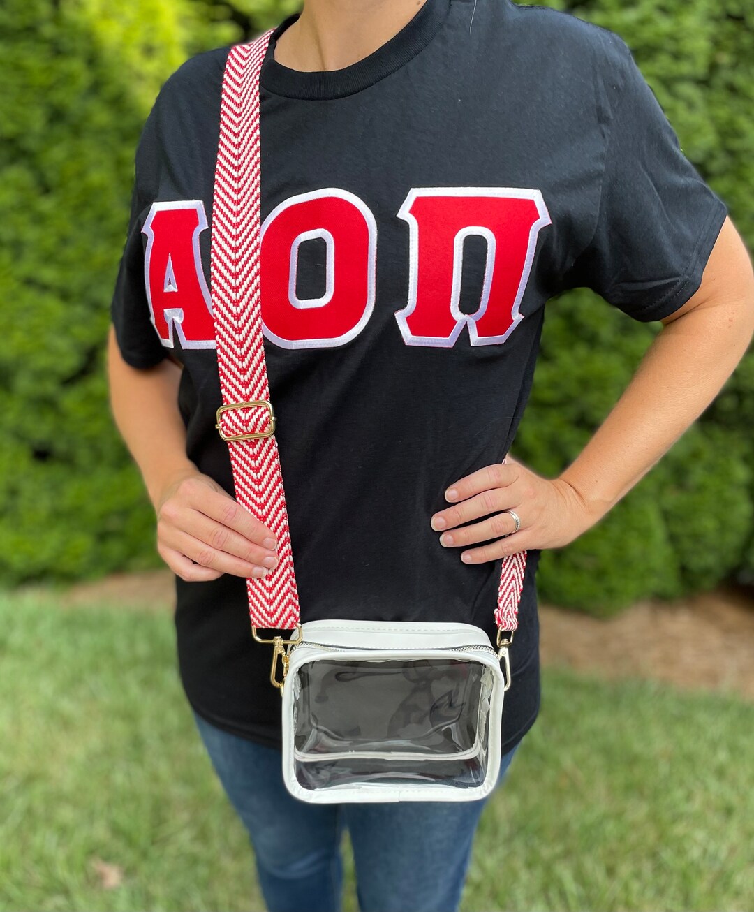 Alpha Omicron Pi Clear Black or White Bag With Matching Red and White ...