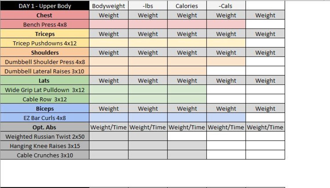 4 Day Workout Program - Etsy