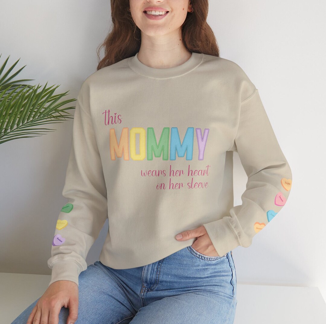 This Mommy Wears Her Heart on Her Sleeve Sweatshirt, Kids Candy Hearts ...
