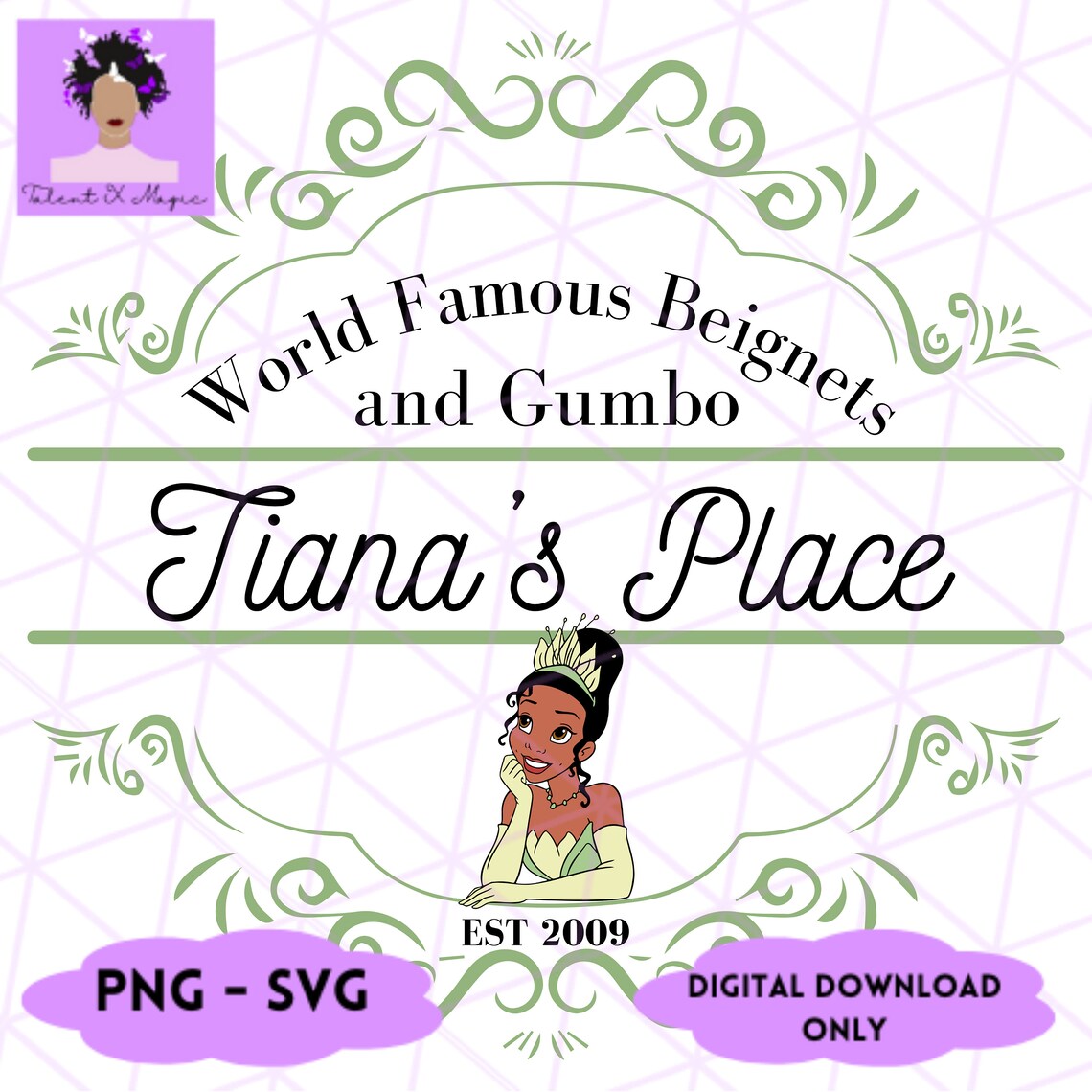 Tiana's Place World Famous Beignets and Gumbo SVG PNG, Princess Tiana ...