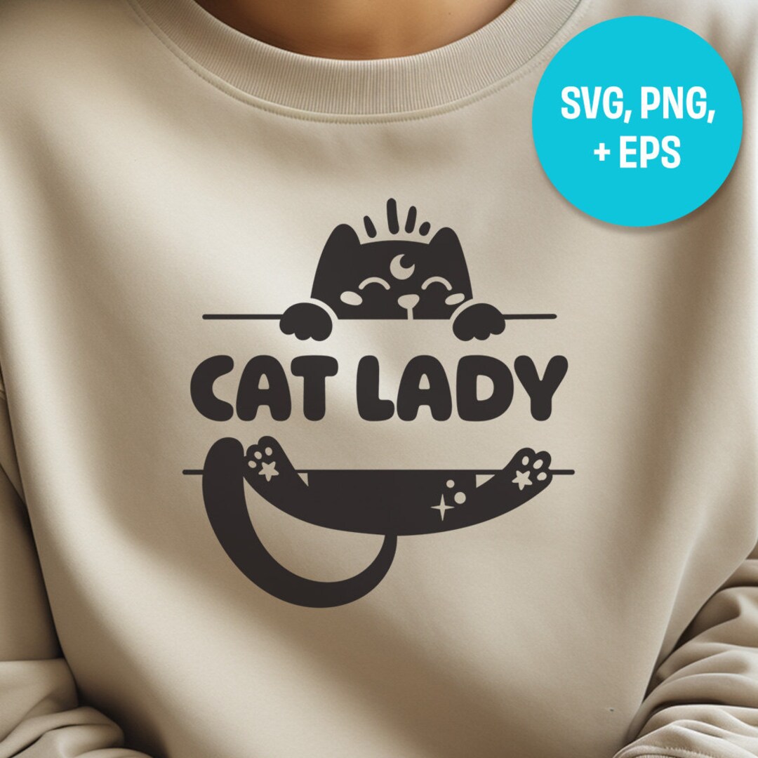 Cat Lady SVG, Cat Mom PNG, Cute Black Cat, Witchy Cat, Kawaii Kitten ...