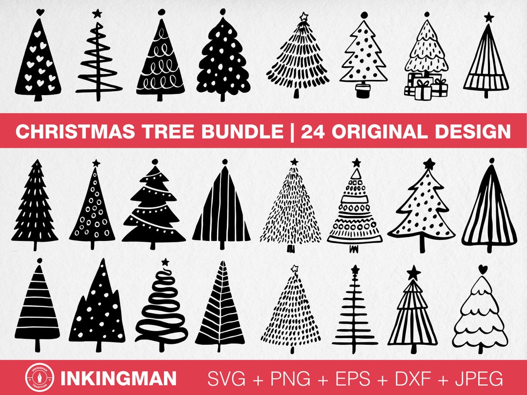 Christmas Tree SVG Bundle: 24 Pine Tree Clipart Designs (digital ...