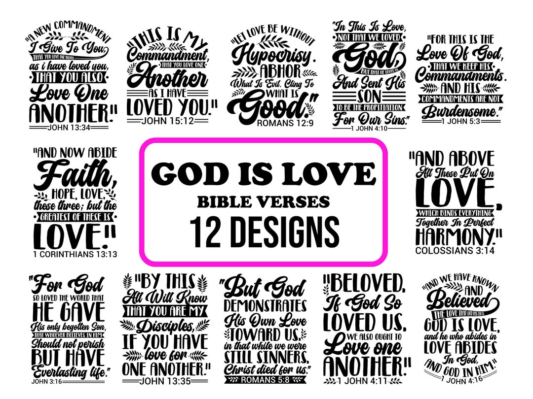 God is Love, 12 Bible Verses Bundle, Hand Drawn Vintage, Christian ...