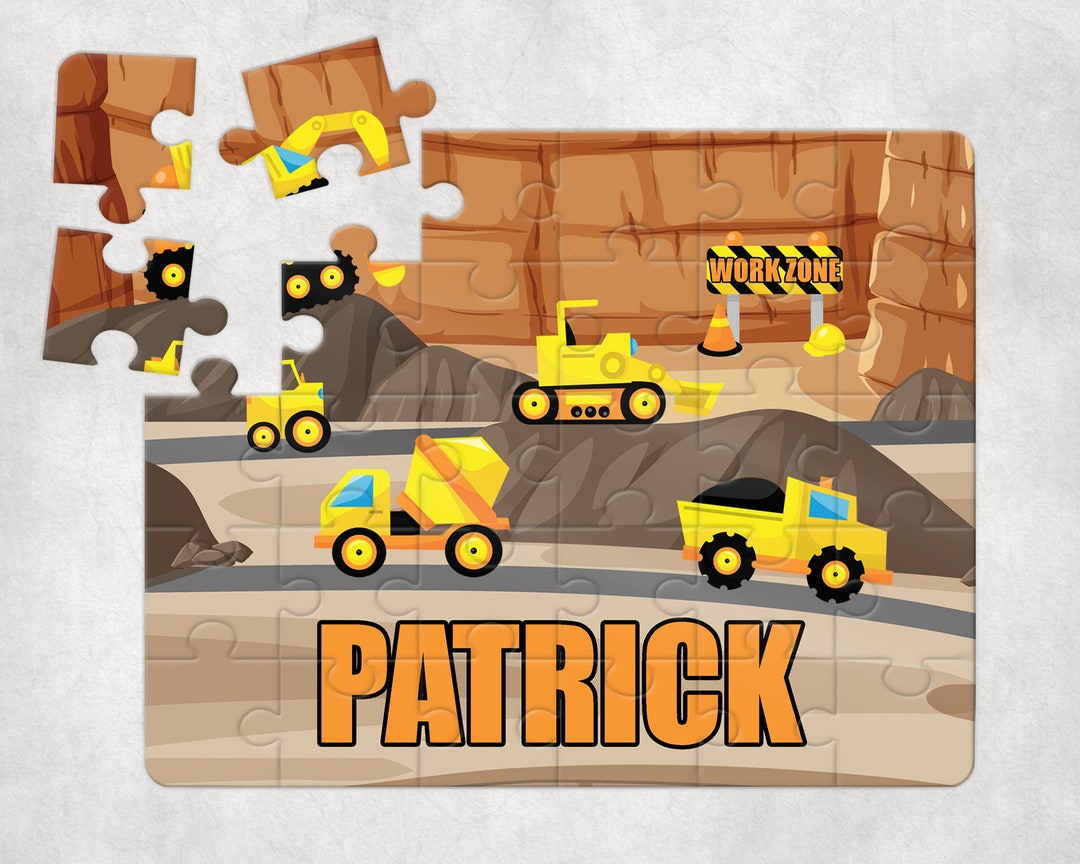 Construction Vehicle Puzzle, Custom Birthday Gift, Work Zone Party ...
