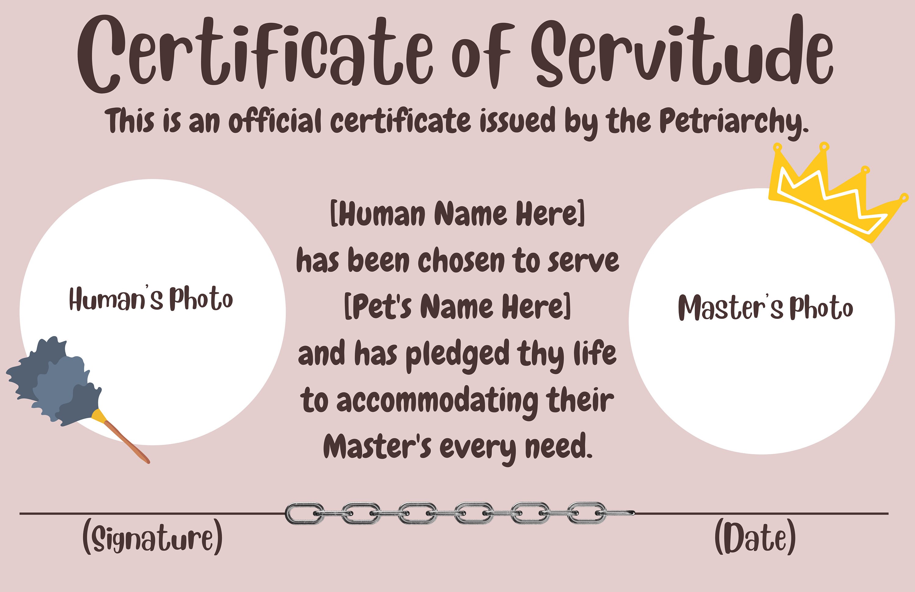 Certificate of Servitude, Funny, Fully Personalized New Pet Adoption ...