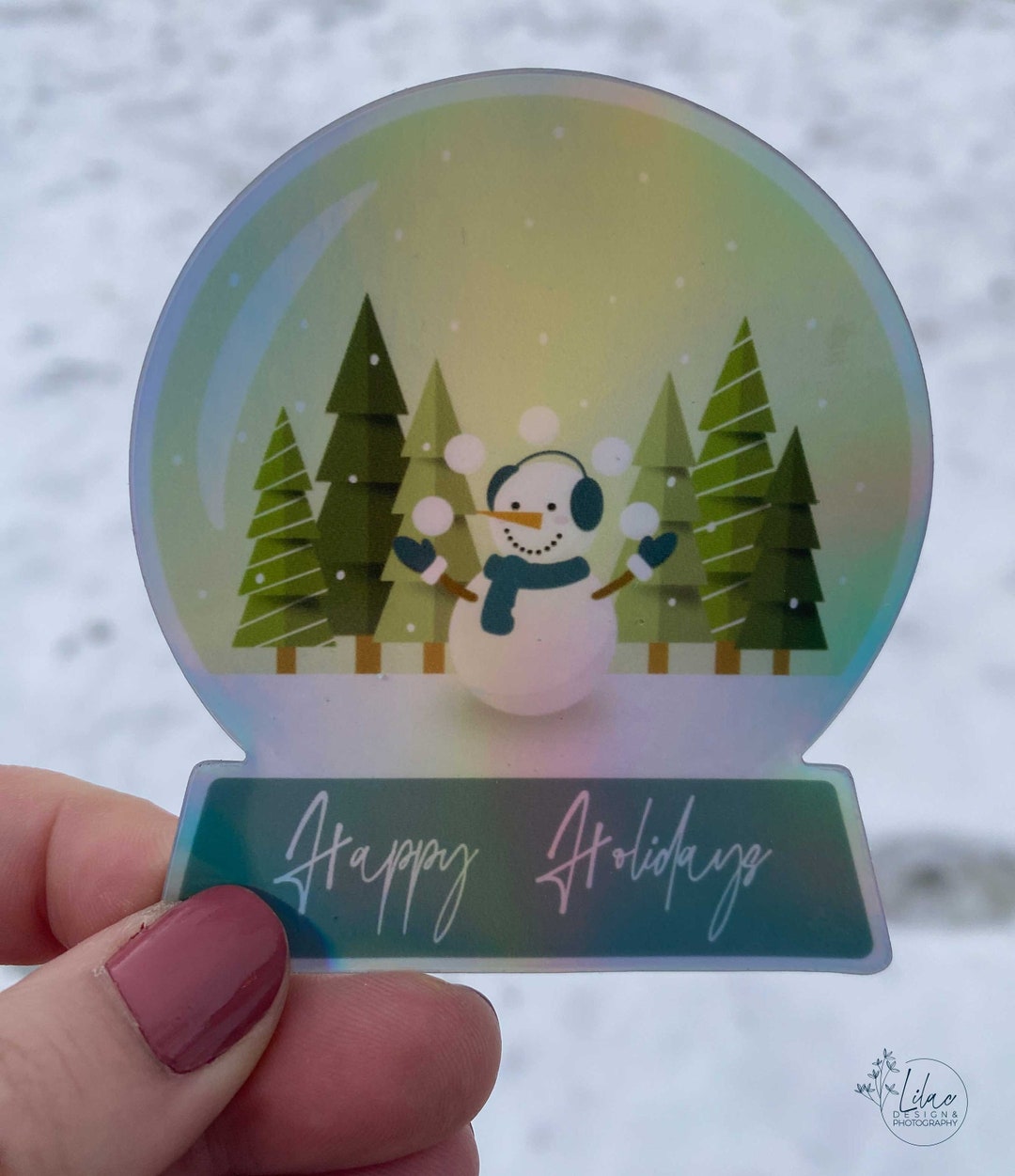 Holiday Cheer in a Holographic Snow Globe Sticker| Waterproof Vinyl ...