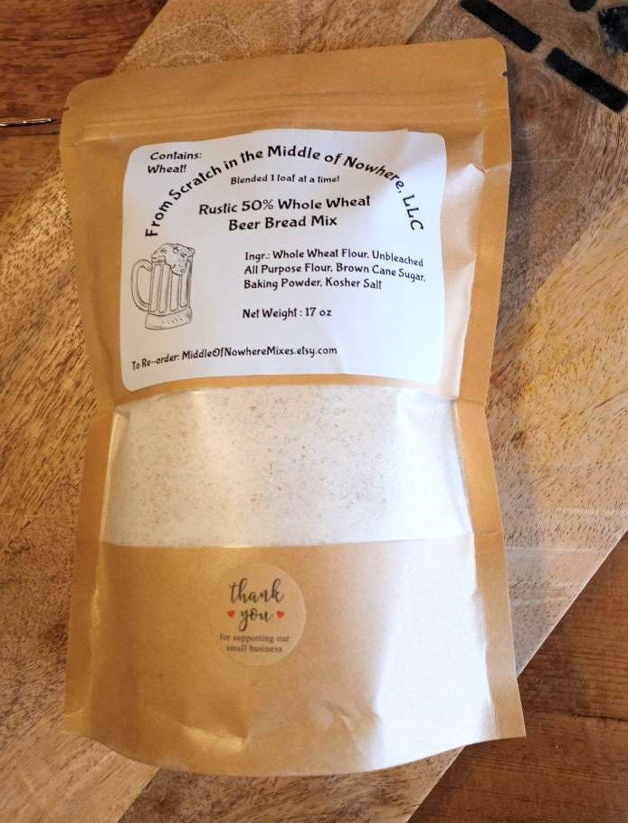 Rustic 50% Whole Wheat Beer Bread Mix, Hand Crafted Mix, Loaf Mix ...