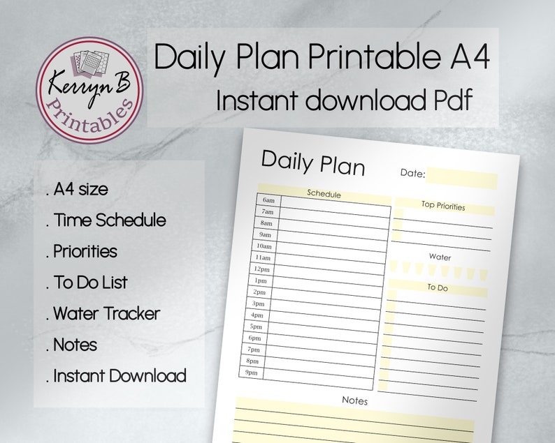 Printable Daily Plan Lemon A4. Instant Download PDF Planner Page - Etsy