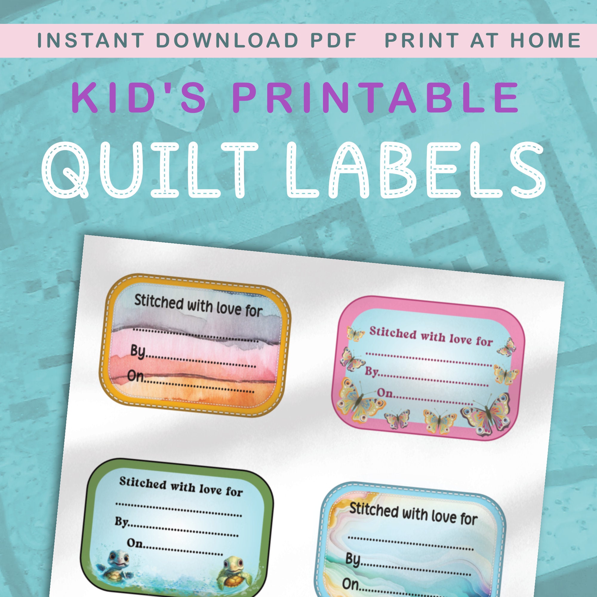 Kid's Quilt Labels Bright Printable 4 to Page Letter Size to Print at ...