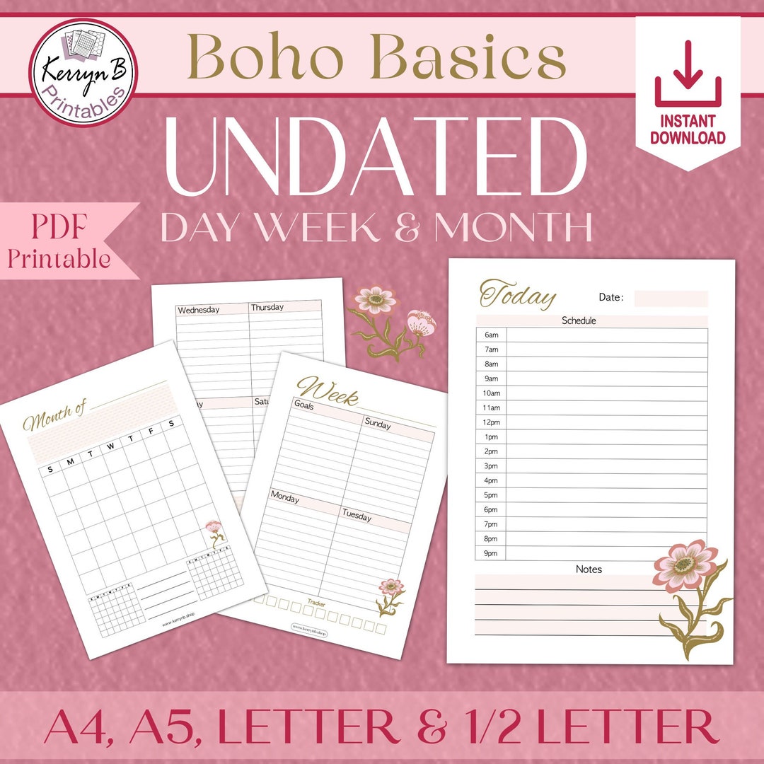 Boho Basics Printable Undated Planner PDF, Undated Daily, Weekly ...