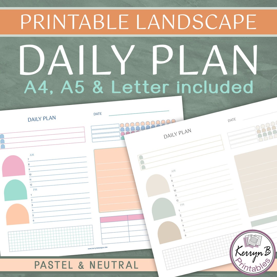 Daily Plan Landscape Printable Schedule Pastel or Neutral Arch Design ...