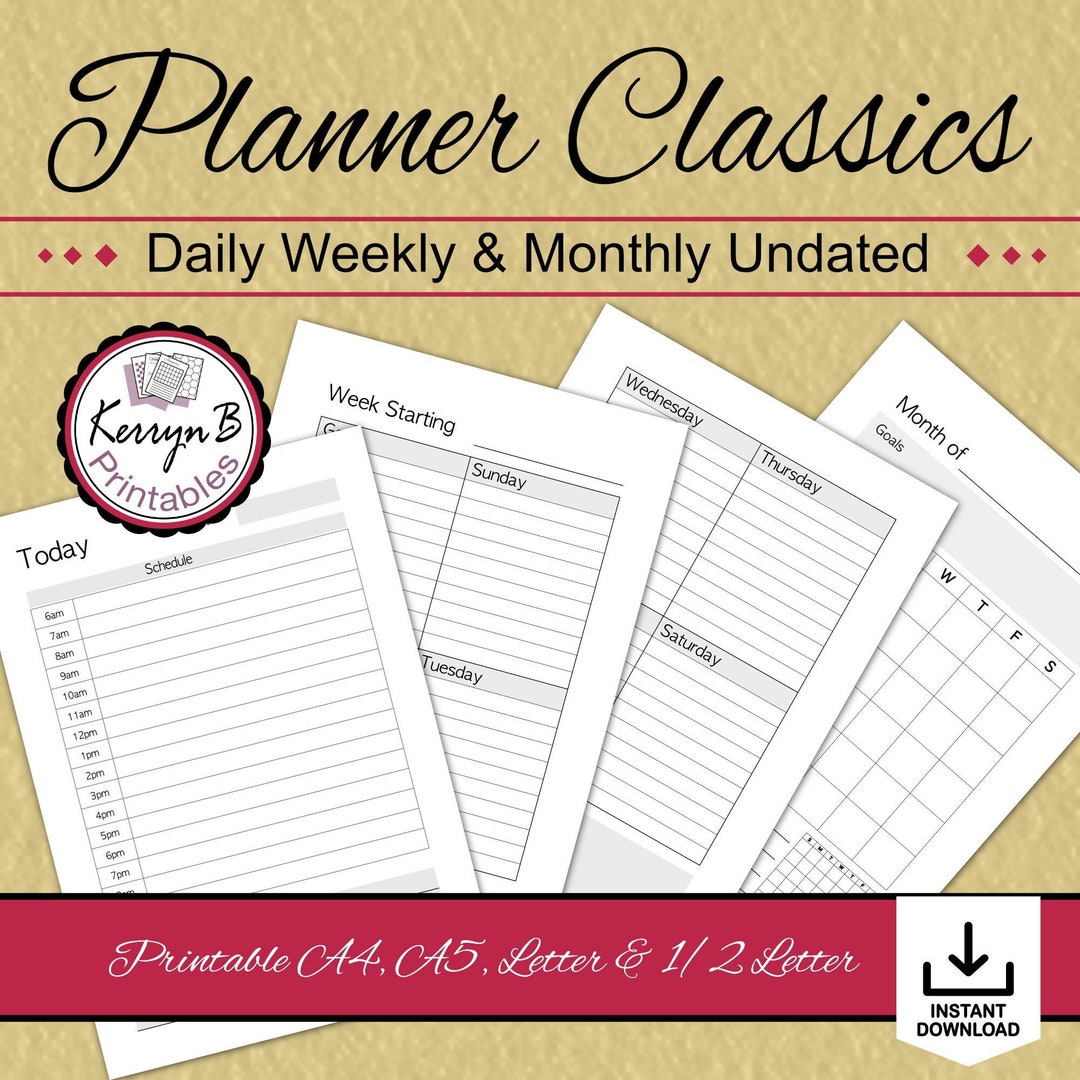 Printable Undated Daily Weekly and Monthly Planner Classics Download ...