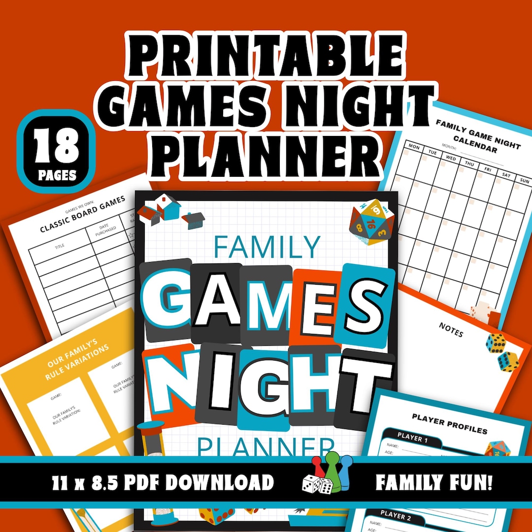 Family Games Night Planner Printable: Letter Size 8.5 X 11 (PDF ...