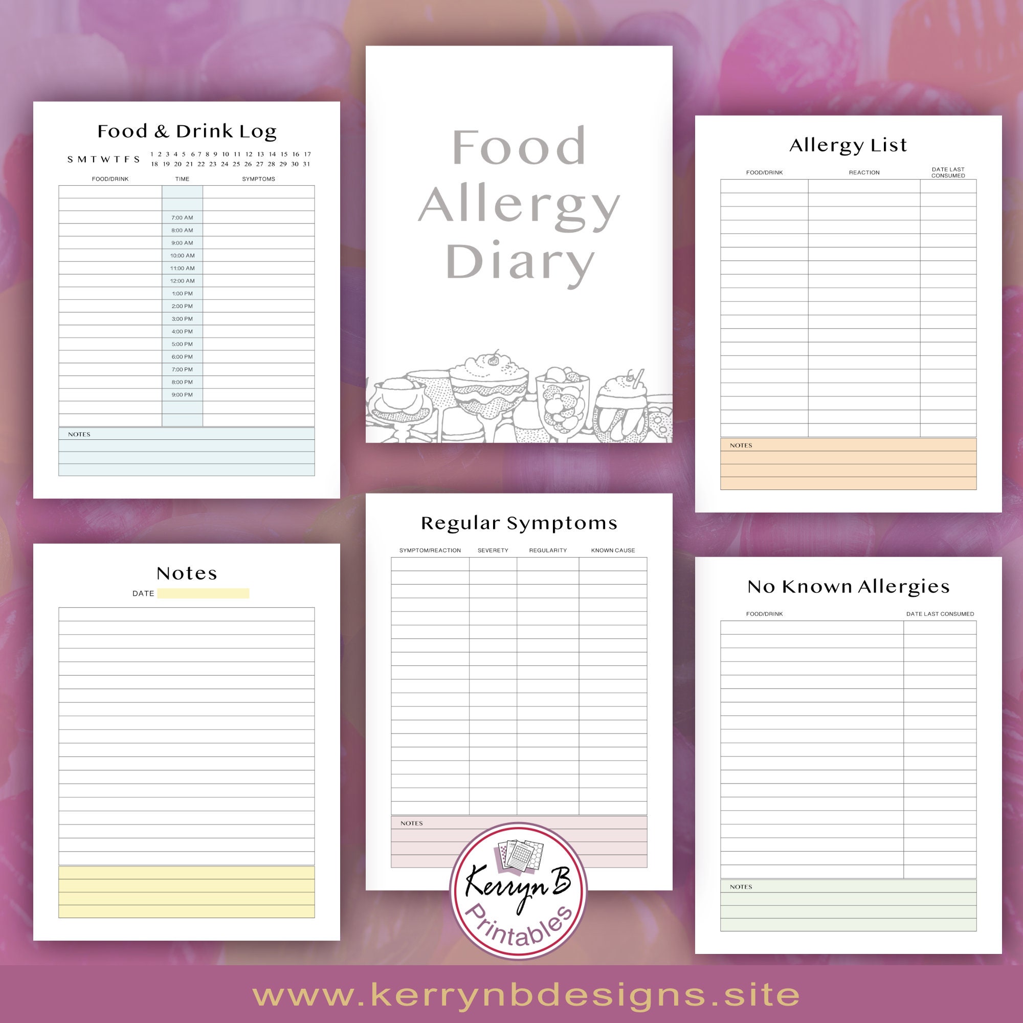 Food Allergy Diary, Heath Tracker Printable Download PDF - Etsy