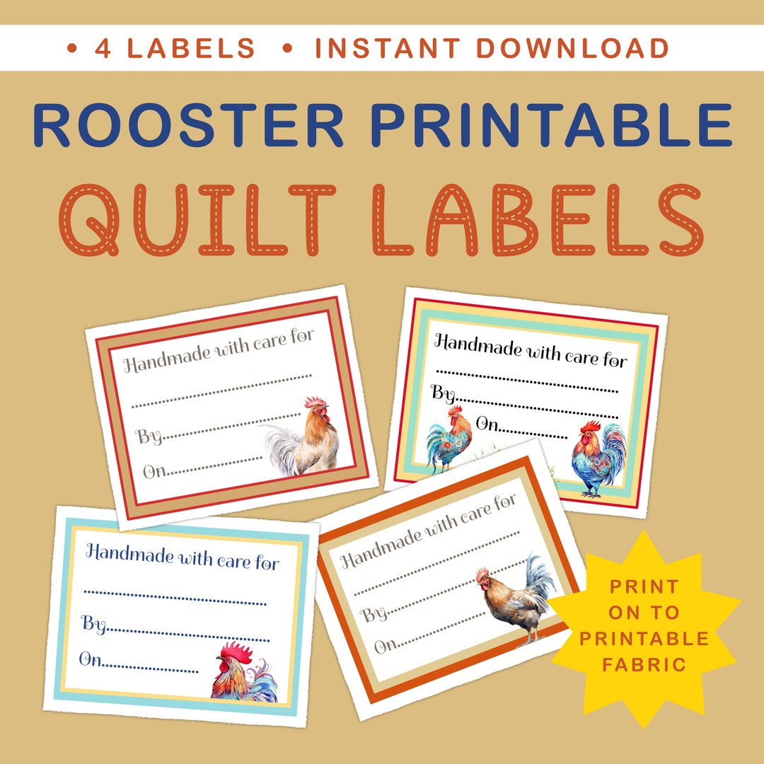 Printable Quilt Labels Roosters 4 to Letter Size Sheet to Print at Home ...