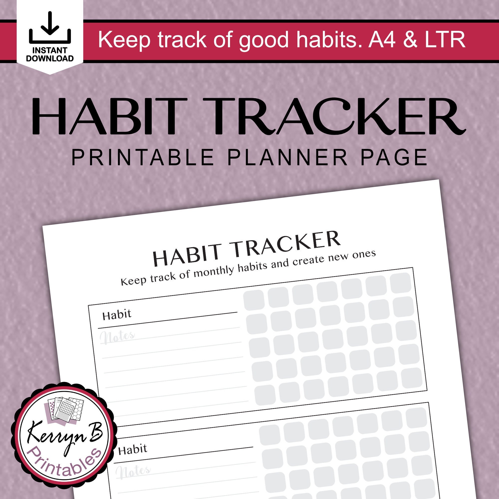 Habit Tracker Printable A4 & Letter Minimalist, Instant Download, keep ...