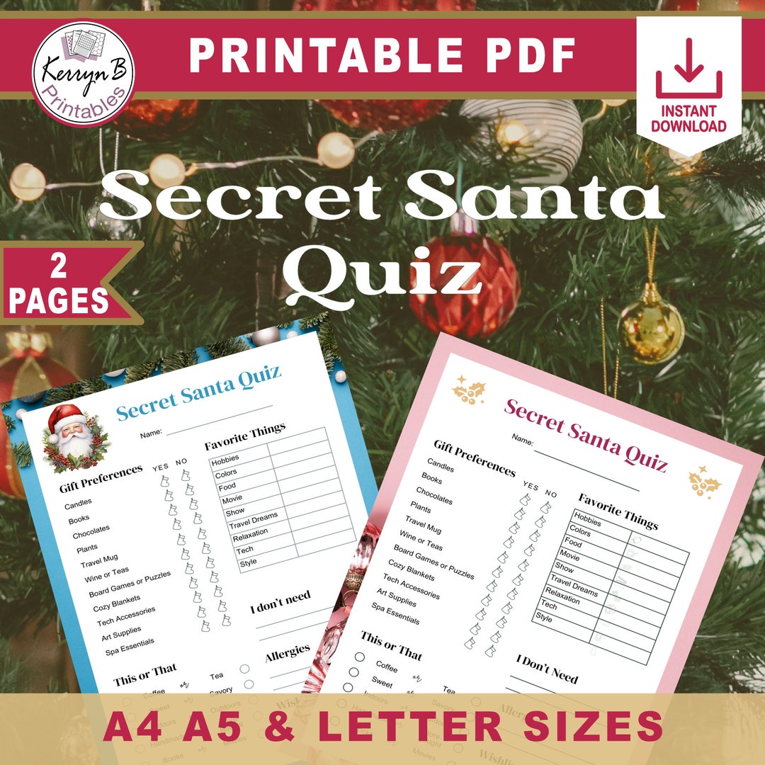 Secret Santa Quiz Printable in 3 Sizes - Etsy