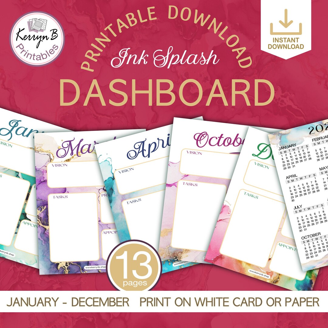 Printable Dashboard Dividers Inky Splash Instant Download PDF A4 A5 ...
